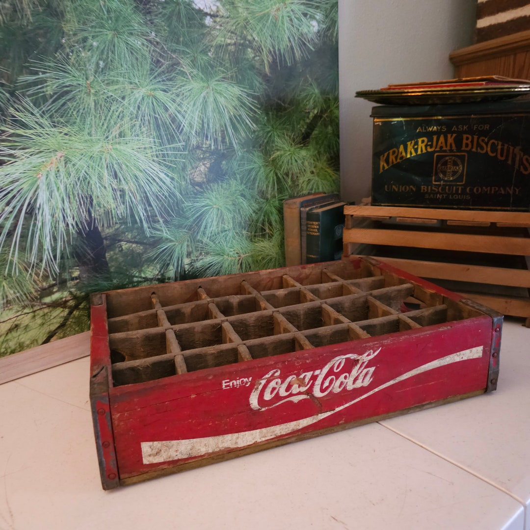 Red & White Wood Coca-cola Soda Crate With Metal Bands / - Etsy