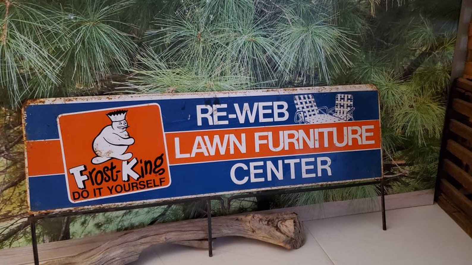 Tin Frost King Re-webbing Sign With Yard Stake Orange Blue & - Etsy