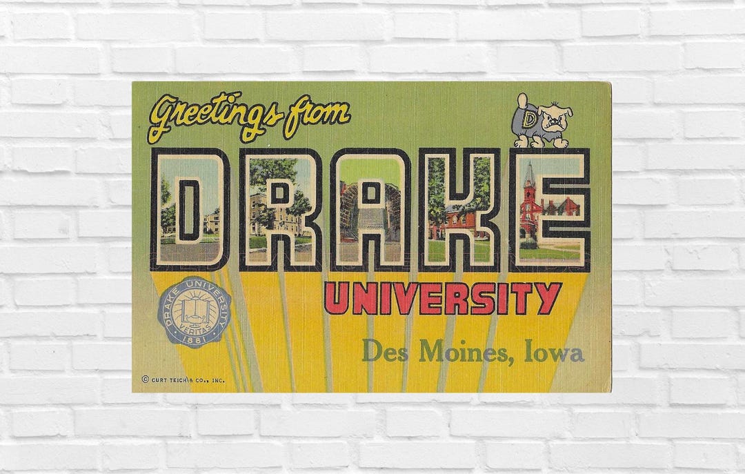 Digital Download Greetings From DRAKE UNIVERSITY 1940s Linen Postcard ...