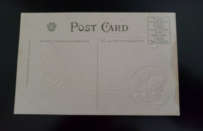 Unused Thanksgiving Greetings Turkey & Country Scene Vintage Postcard ...