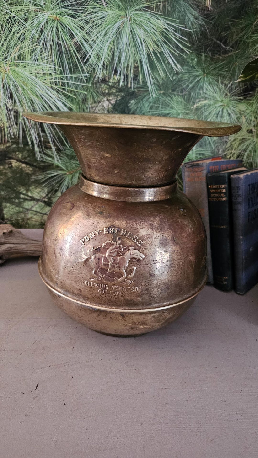 Brass Spittoon Pony Express Cut Plug Chewing Tobacco Double Sided Logo ...