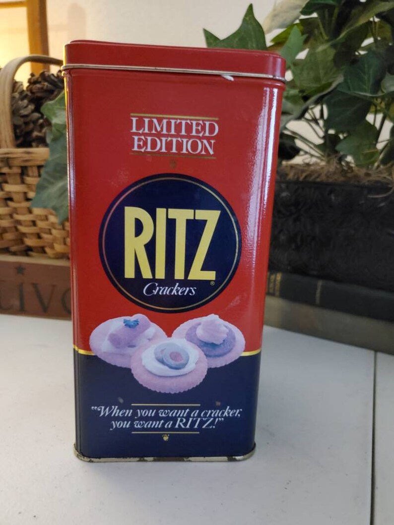 1987 Ritz Cracker Tin Red Yellow & Blue Vintage Cracker Tin Retro ...