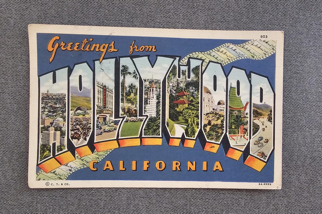 Greetings From HOLLYWOOD CALIFORNIA Linen Postcard With Large Letters ...