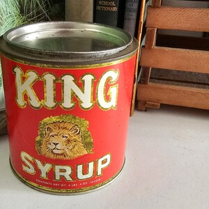 King Syrup Tin 4 Lbs 4 Ounces Pry Lid 1950s Vintage Advertising Can ...