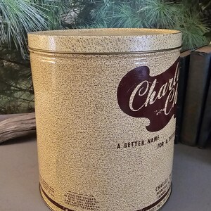 Beige & Brown Charles Chips Potato Chip Can Vintage Advertising Tin ...