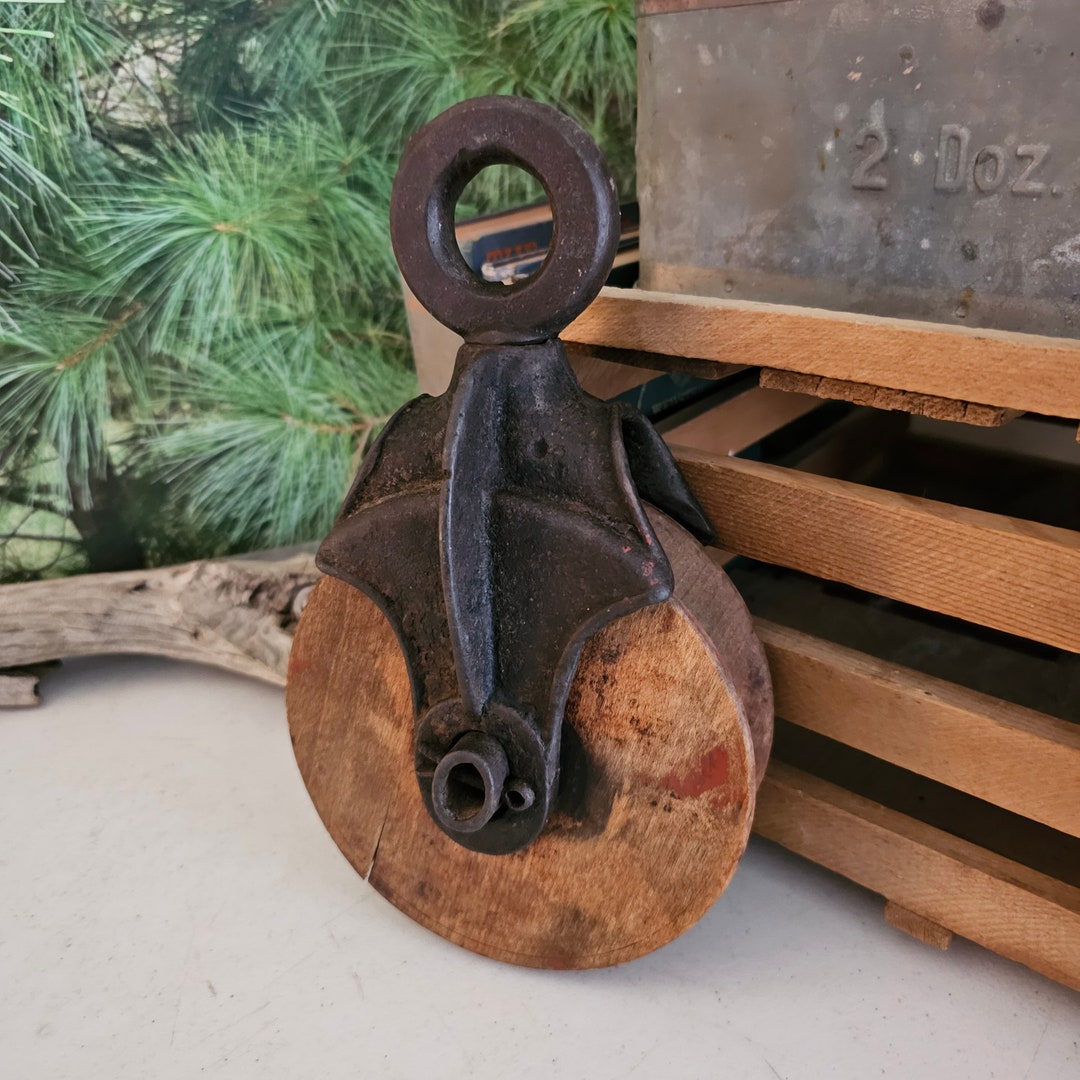 Antique Wood & Cast Iron Barn Pulley Rustic Farmhouse Decor #3948 - Etsy
