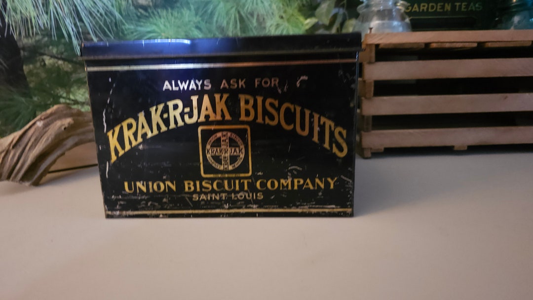 Antique KRAK-R-JAK Biscuit Tin Union Biscuit Company St. Louis always ...