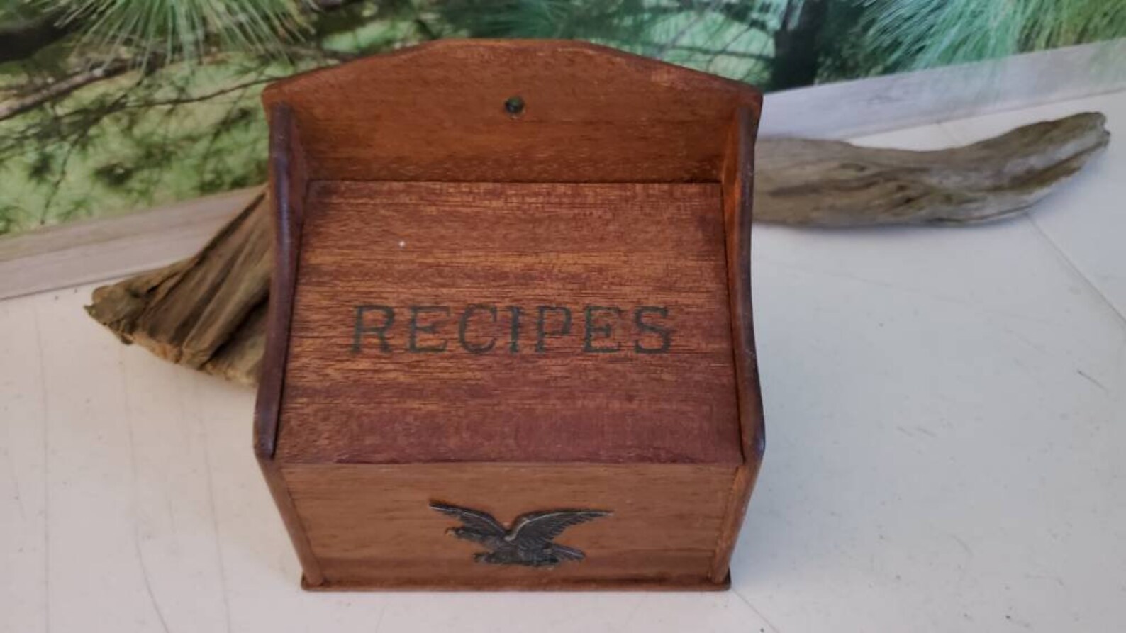 Americana Wood Recipe Box With Copper Eagle on the Front - Etsy