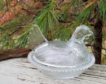 Hen on Nest, Indiana Glass Company, Vintage 2 Piece Set, Circa 1940 - Etsy