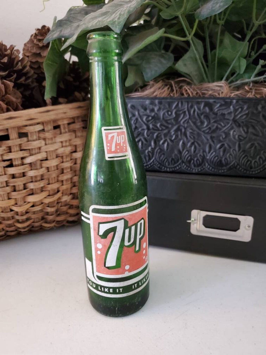 7 UP Green Glass Soda Bottle, 10 Ounce 7 UP Bottle From 1963, Willow ...