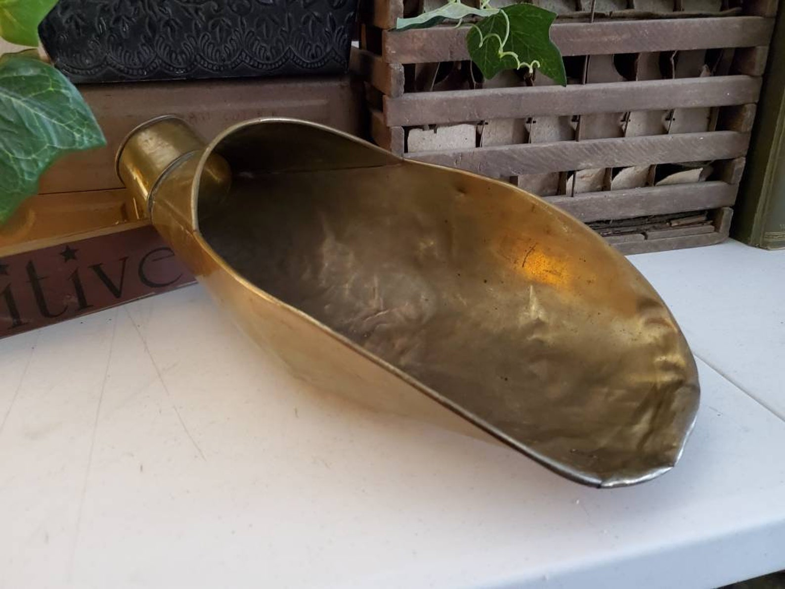 Brass Hanging Scale Pan / Distressed Brass Funnel Nail Hopper | Etsy