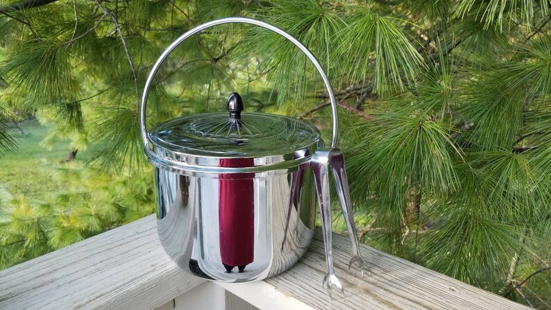 Chrome Over Brass Ice Bucket with Cocktail Recipes Chicken | Etsy