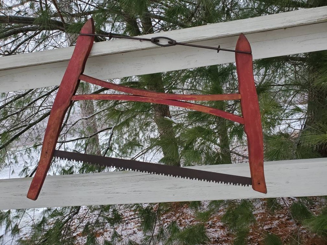 Old Red Painted Buck Saw Crosscut Bow Saw Wood Primitive Logging Tool ...