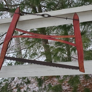 Old Red Painted Buck Saw Crosscut Bow Saw Wood Primitive Logging Tool ...