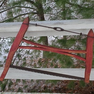 Old Red Painted Buck Saw Crosscut Bow Saw Wood Primitive Logging Tool ...