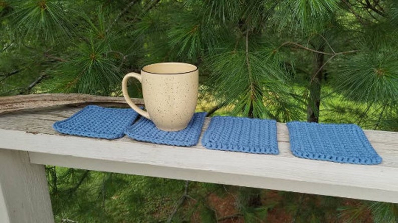 Set of 4 Steel Blue Cotton/nylon Crochet Coasters / Handmade Home ...