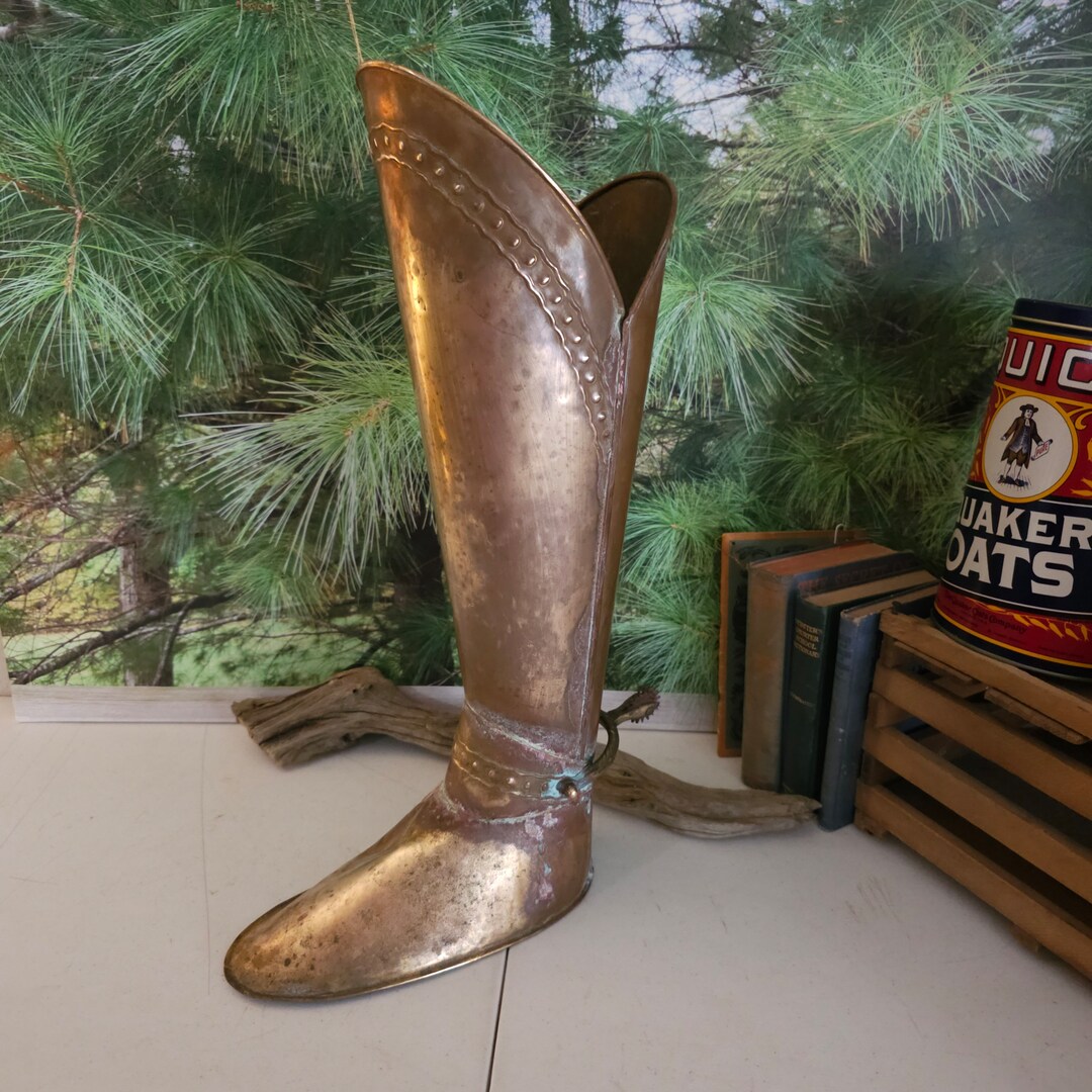 Vintage Brass Boot Umbrella Stand: Mid-century Copper Cane Holder #1716 ...