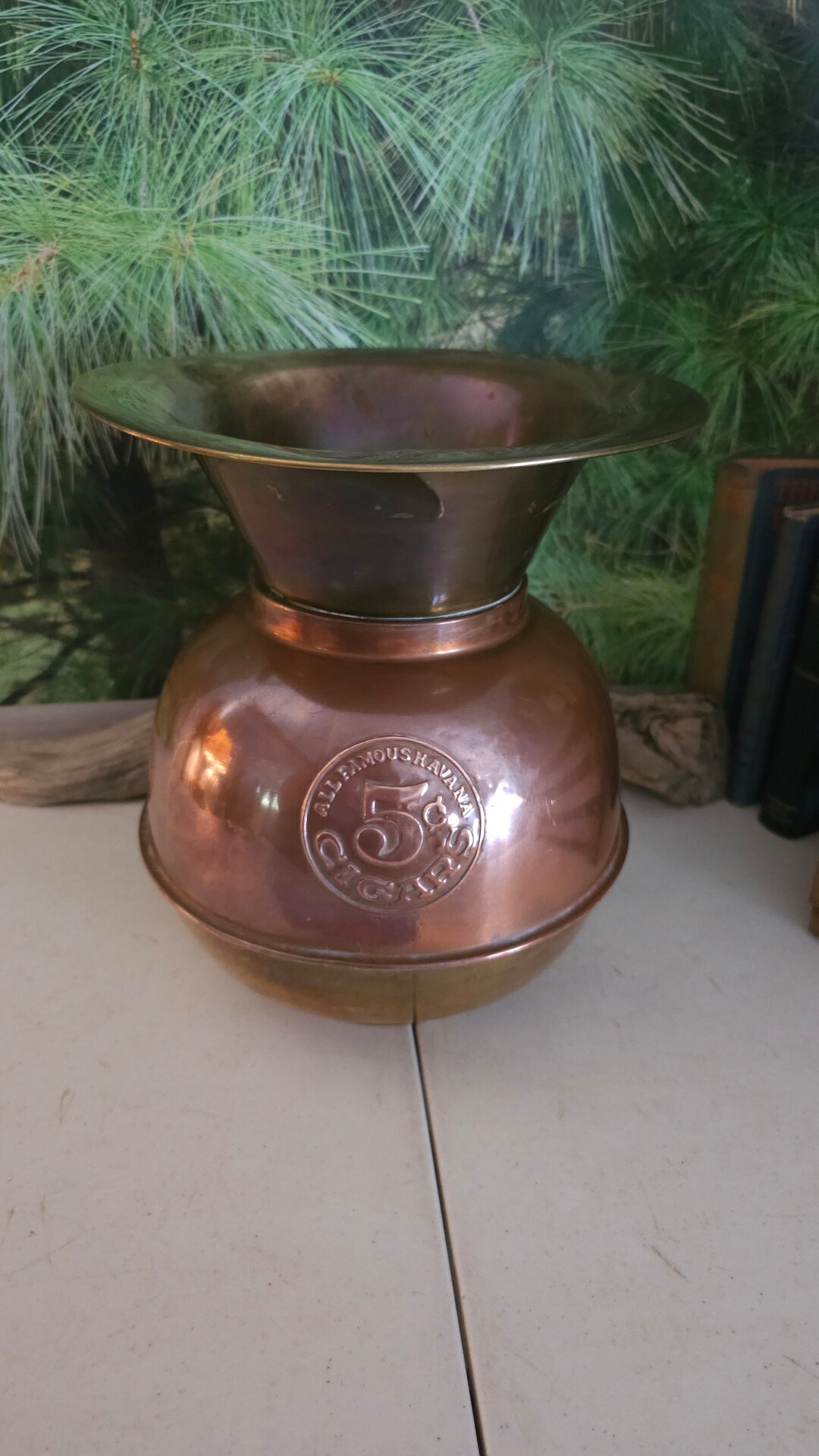All Famous 5 Cent Cigars Brass & Copper Spittoon Tarnished Distressed ...