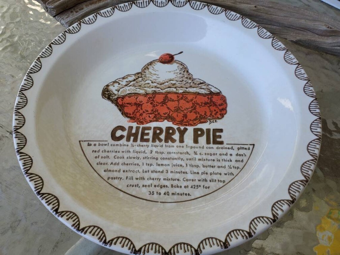Cherry Pie Recipe Pie Plate Vintage Kitchen Bakeware / - Etsy