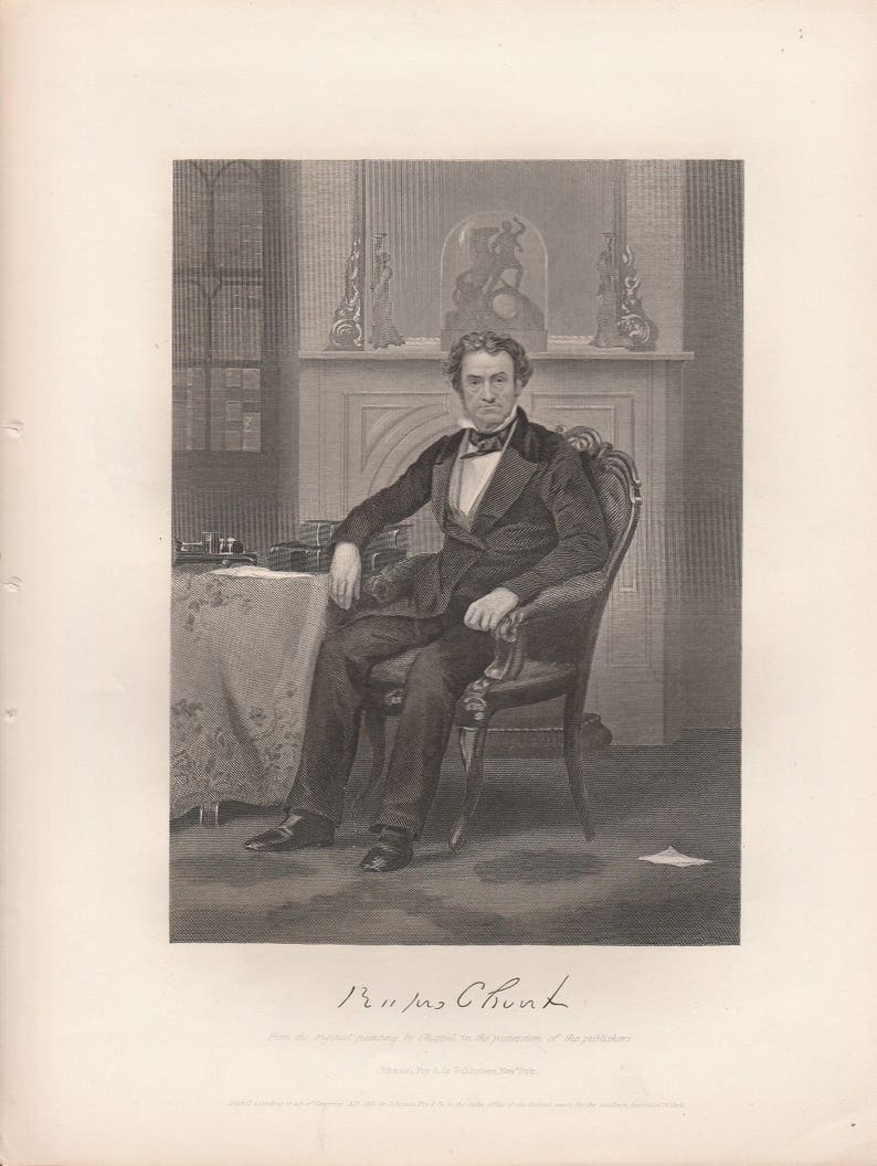Rufus Choate Antique Steel Engraving National Portrait Gallery Eminent ...