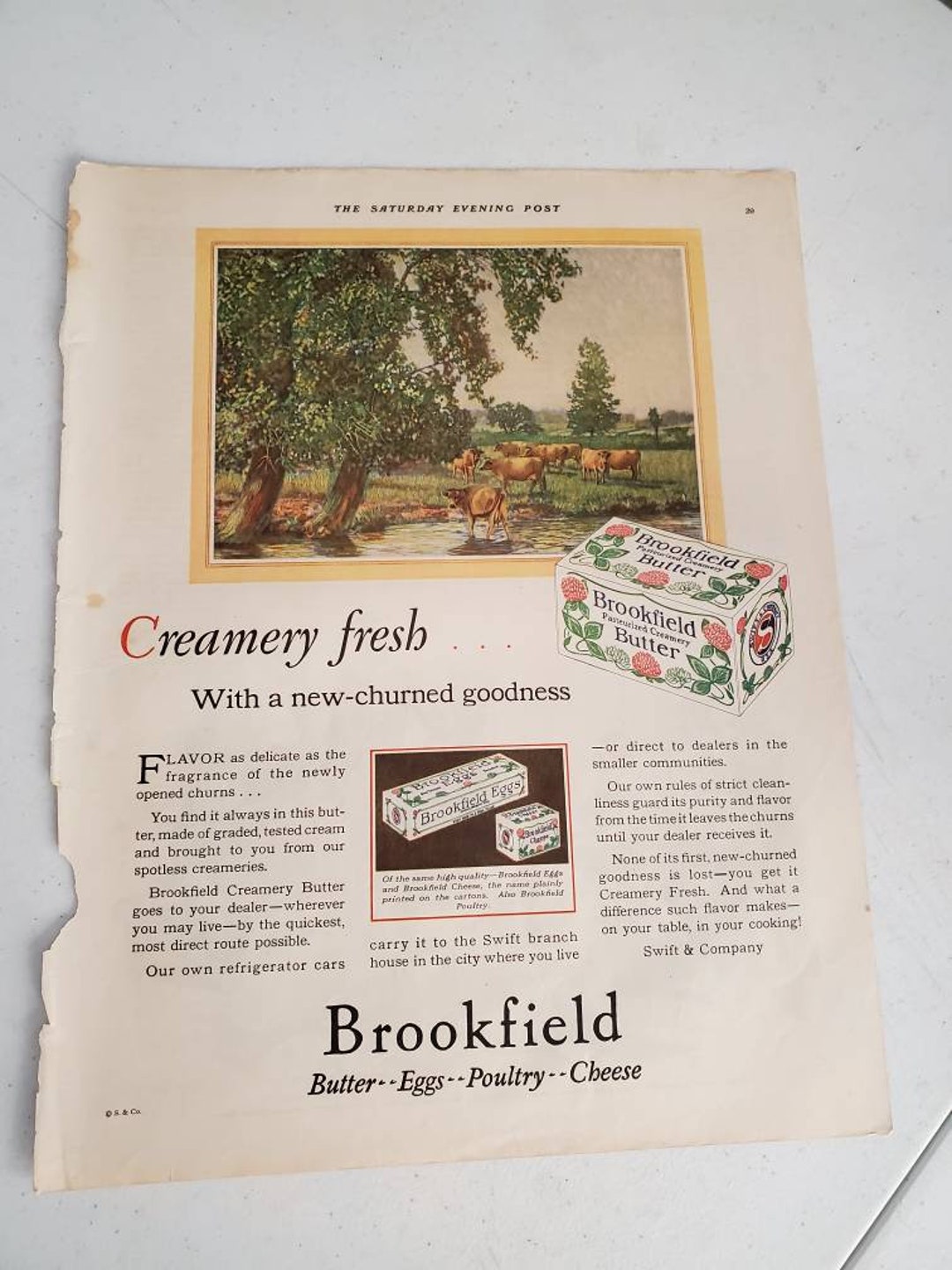 1928 Brookfield Butter Ad: Saturday Evening Post Vintage Print - Etsy
