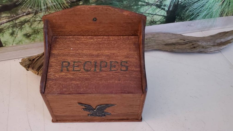 Americana Wood Recipe Box With Copper Eagle on the Front Countertop ...