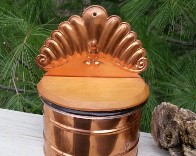 Copper Glass & Wood Salt Cellar Vintage Wall Mount Salt Box - Etsy