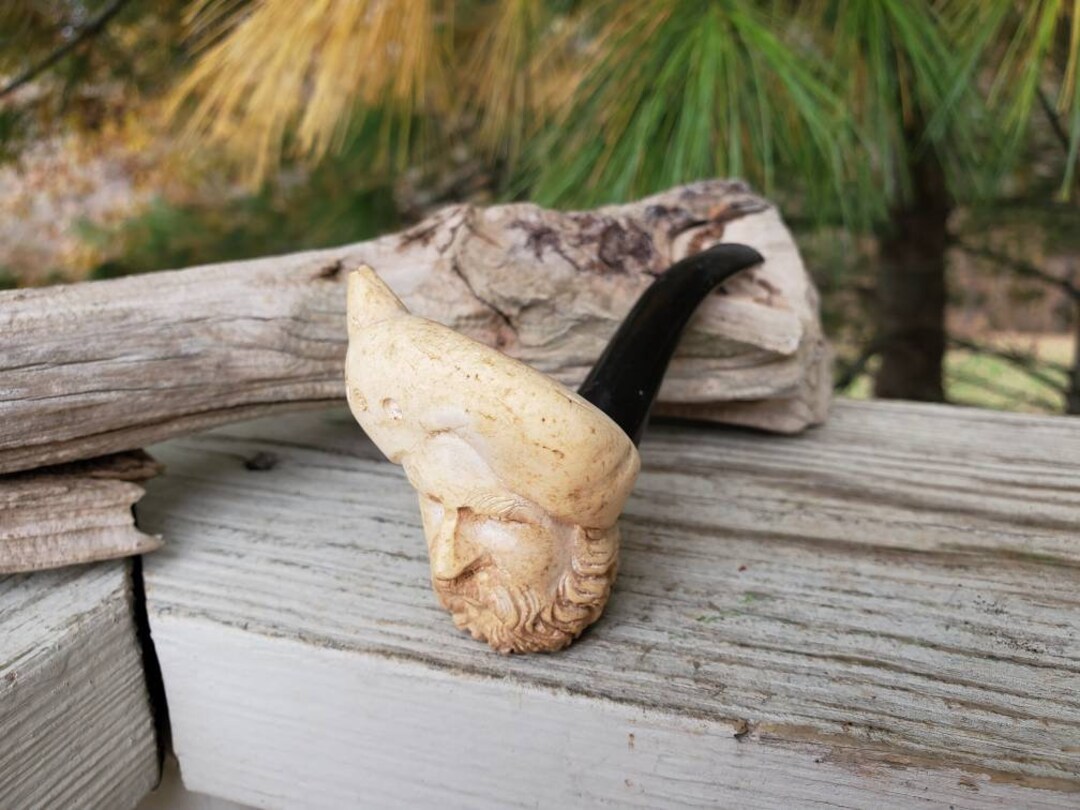 Meerschaum Carved Bearded Man Head Pipe / Turban Bearded Man Head Pipe ...