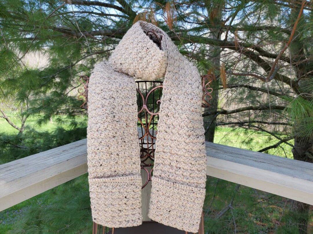 Beige With a Fleck of Color Crochet Pocket Scarf Neutral Acrylic Scarf ...