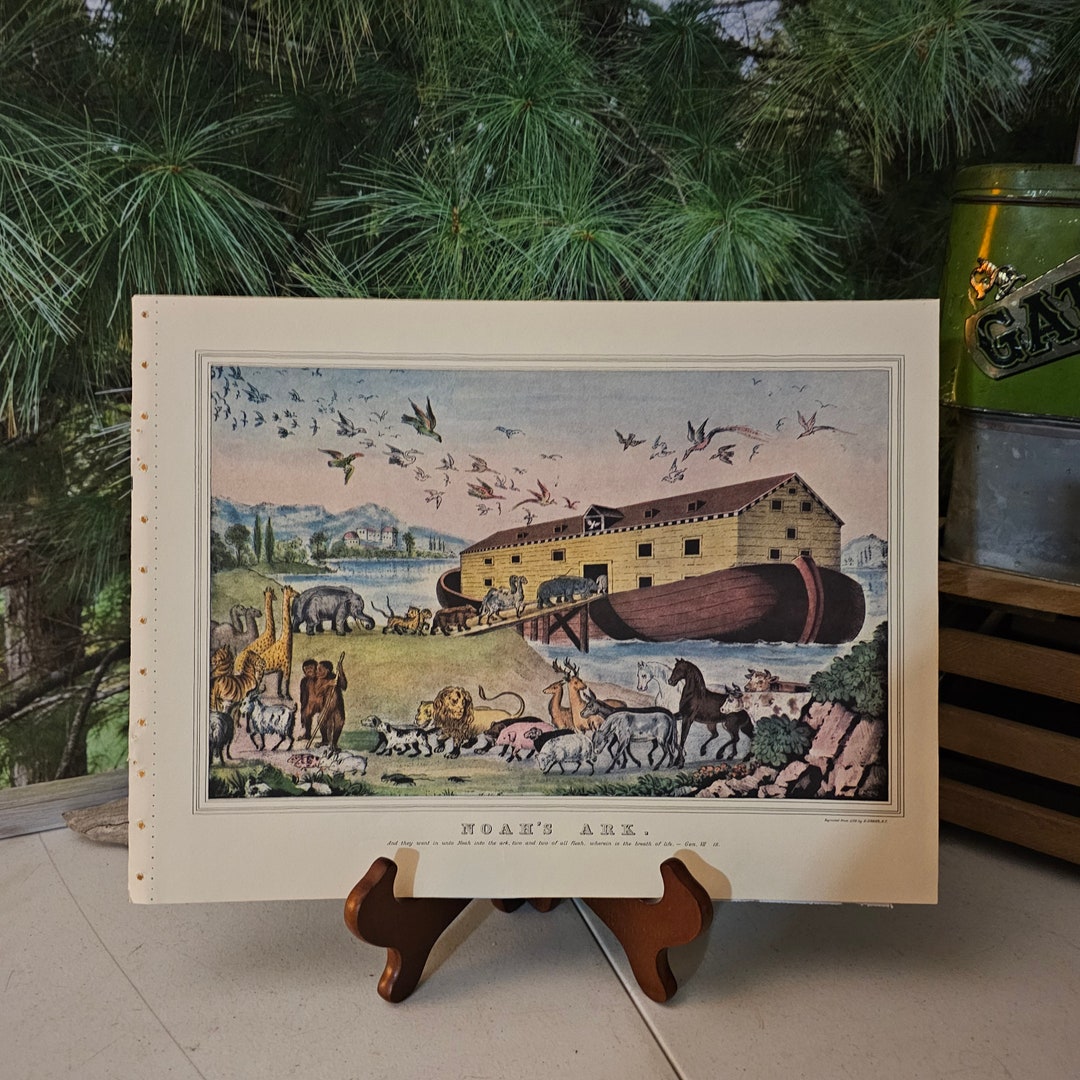 1952 "noah's Ark and Old Swiss Mill" Lithograph Currier & Ives ...
