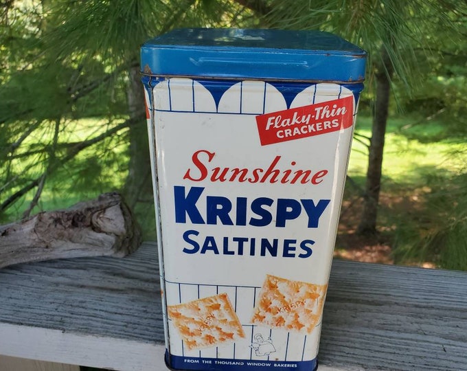 Sunshine Krispy Saltine Cracker Tin, Red White & Blue Cracker Storage ...