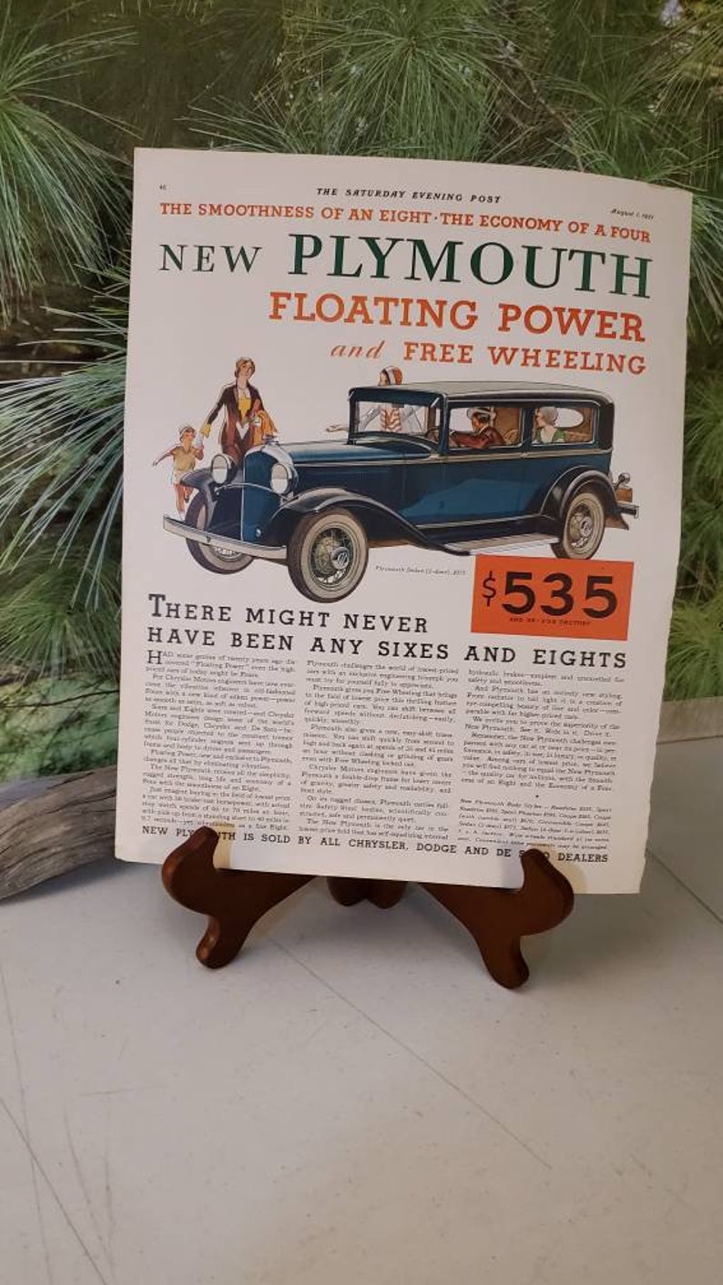 1931 New Plymouth Sedan Ad - Vintage Auto Advertising Art - Etsy