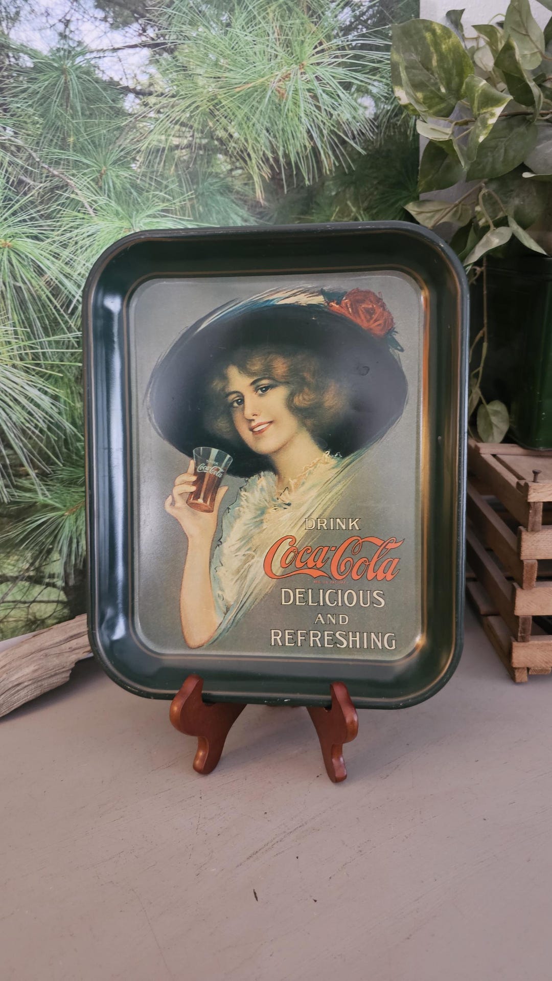 1970's Reproduction Coca-cola Tray Rectangle Lady in Hat Drinking Coca ...