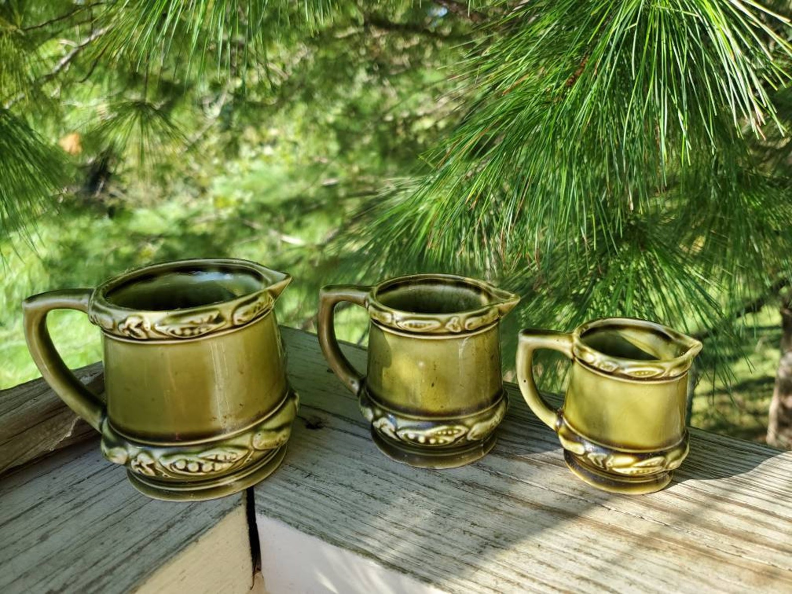Green Ceramic Stacking Measuring Cups / Set of 3 Ceramic | Etsy