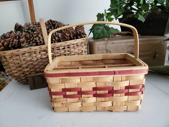 Vintage Woven Picnic Silverware Basket With Stationary Handle - Etsy