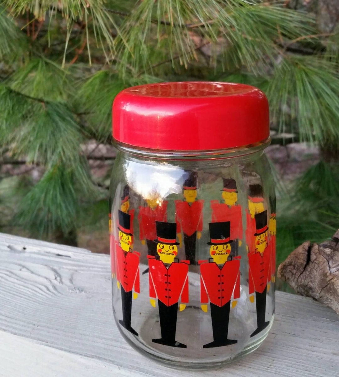 Toy Soldiers Glass Jar With Red Plastic Lid Vintage Candy Jar Baby ...