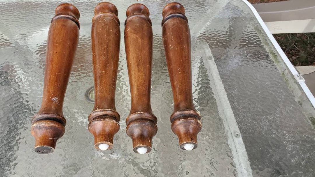 Set of 4 Mid Century Turned Wood Furniture Legs 18 5/8 Inches Tall With ...