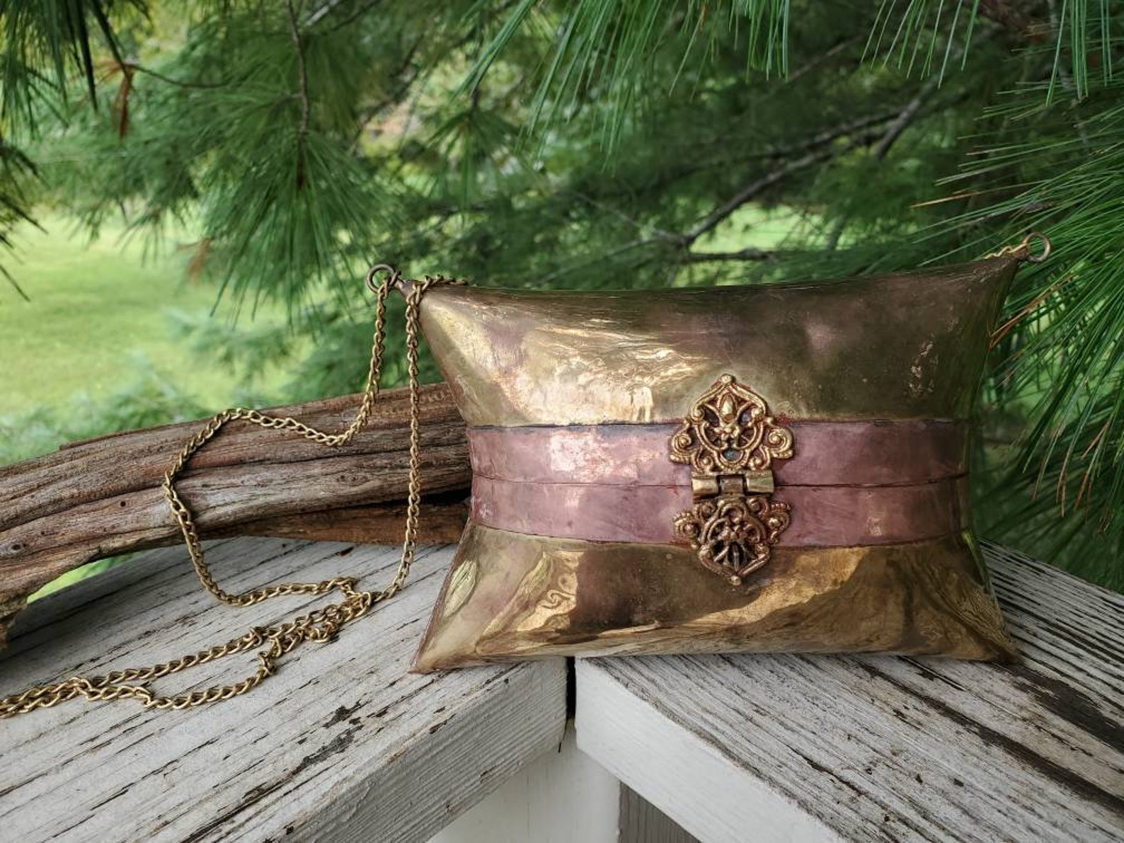 Brass & Copper Pillow Purse Copper/Brass Purse with Royal | Etsy