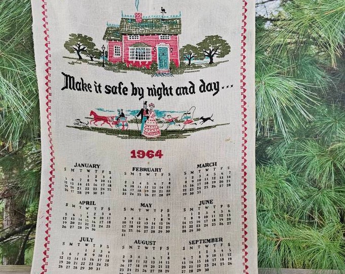 1964 Linen Calendar Tea Towel Bless This House, Oh Lord, We Pray Home ...