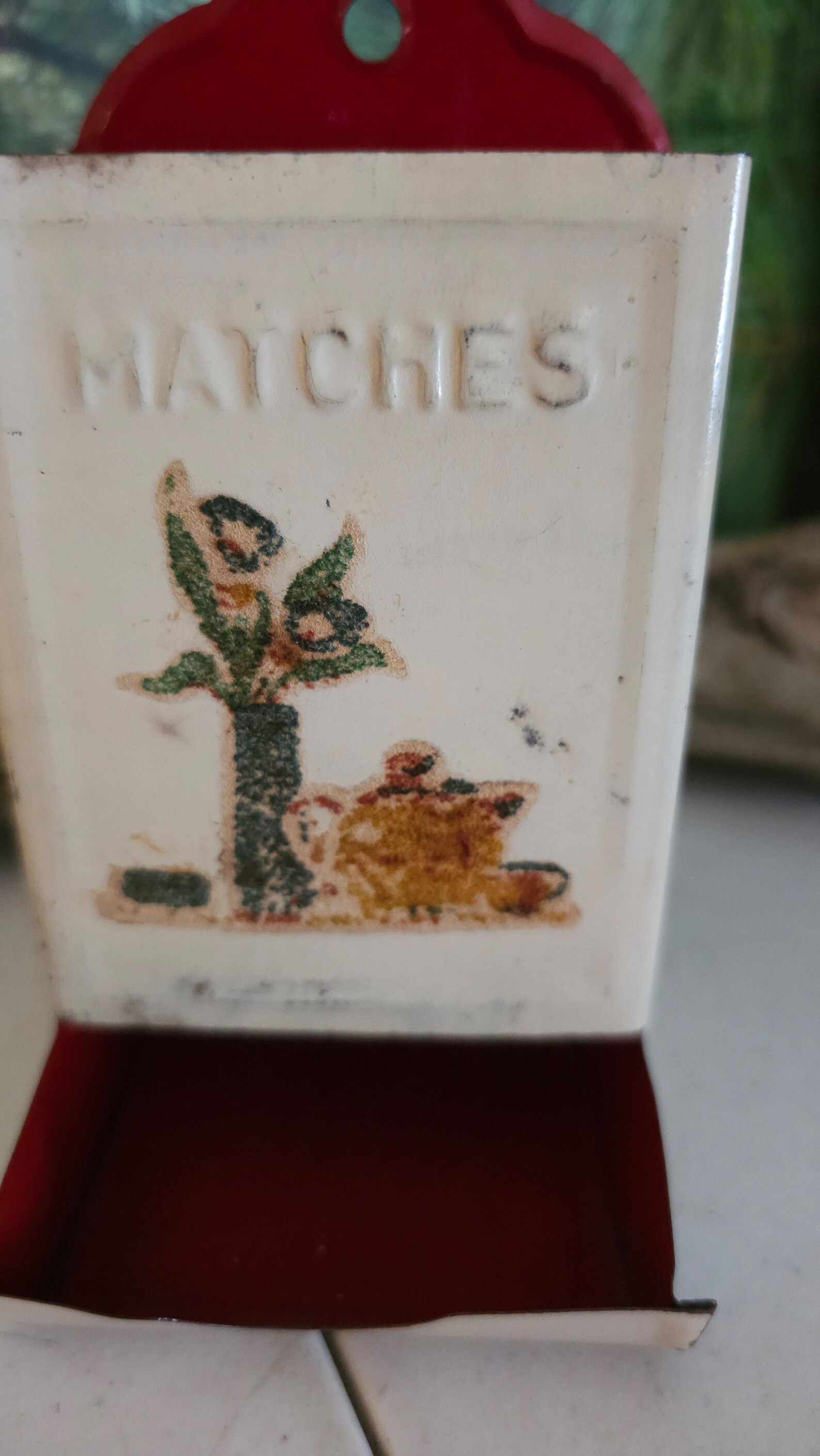 Distressed White & Red "matches" Metal Matchbox Holder Rustic Country ...
