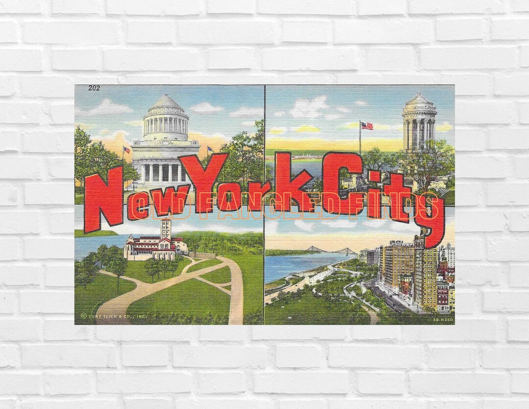 Digital Download Red Big Letters New York City Curt Teich Linen ...