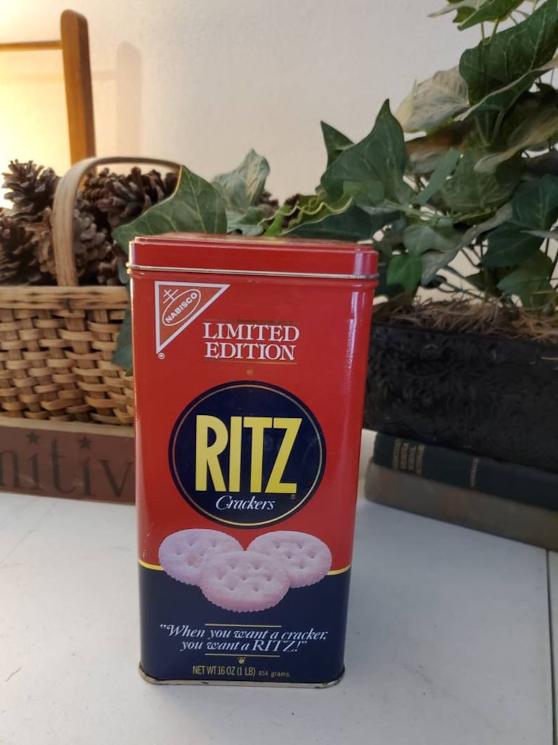 1987 Ritz Cracker Tin Red Yellow & Blue Vintage Cracker Tin Retro ...