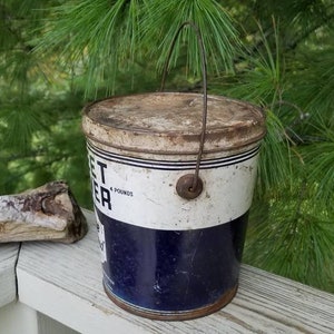 Sweet Clover Brand Pure Lard Pail 4 Lb. Dark Blue & White Can Rustic ...