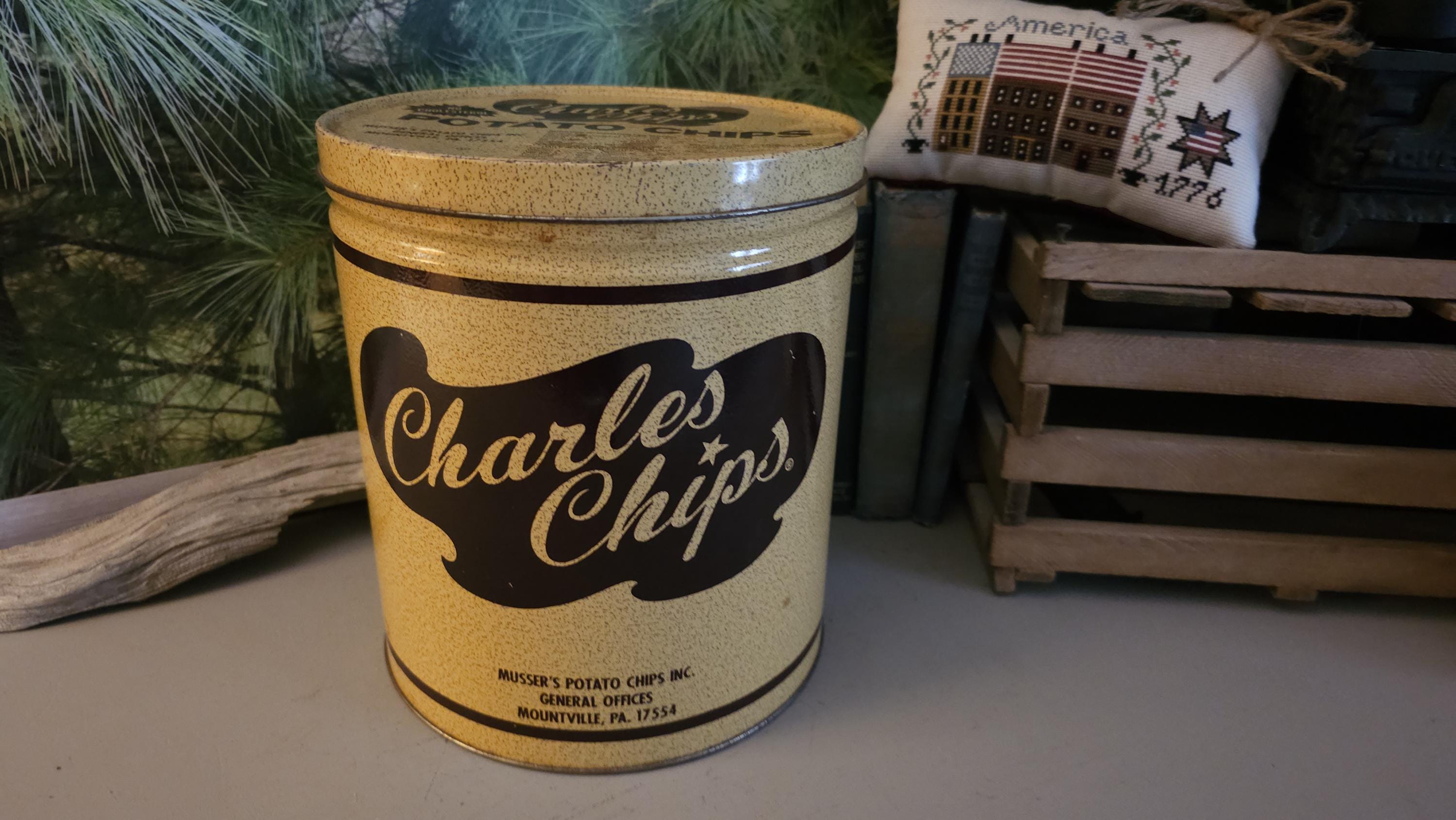 Charles Chips Potato Chip Can Advertising Tin: Vintage Kitchen Decor ...