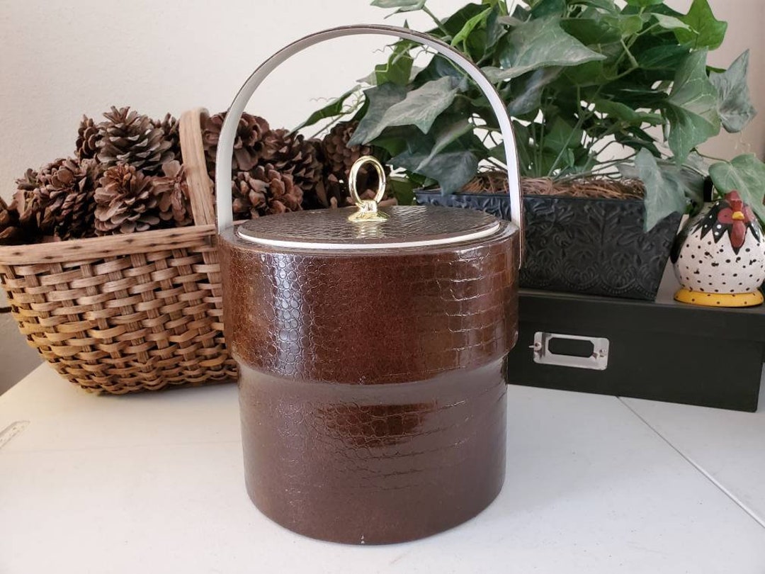 Dark Brown Vinyl Faux Alligator Ice Bucket Vintage Barware, Man Cave ...