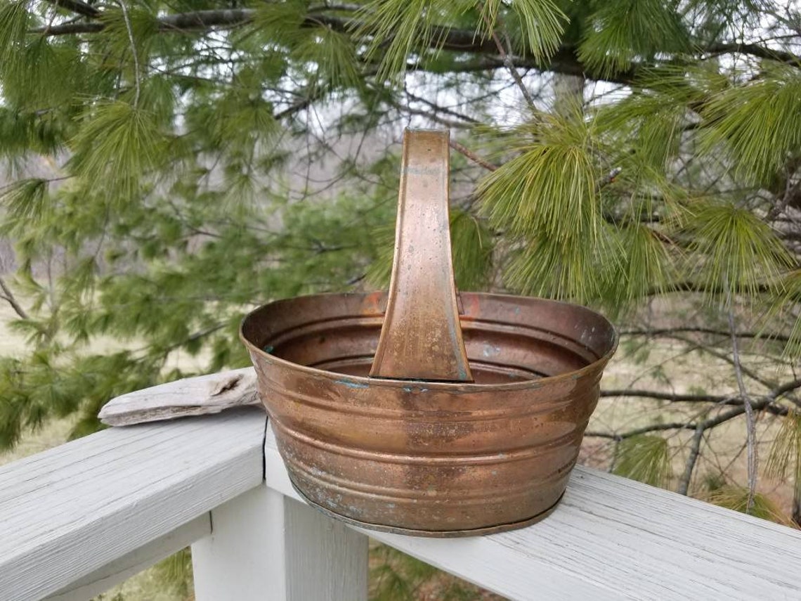 Oval Solid Copper Basket with Copper Strap Handle Farmhouse | Etsy