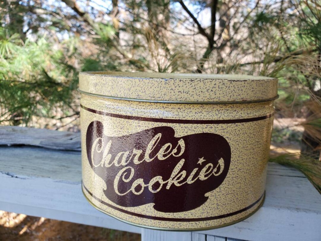 Yellow Gold & Brown Charles Cookies Tin Vintage Advertising - Etsy