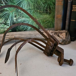 5 Tine Spade Shaped Push Plow Cultivator Rusty Steampunk Decor Garden ...