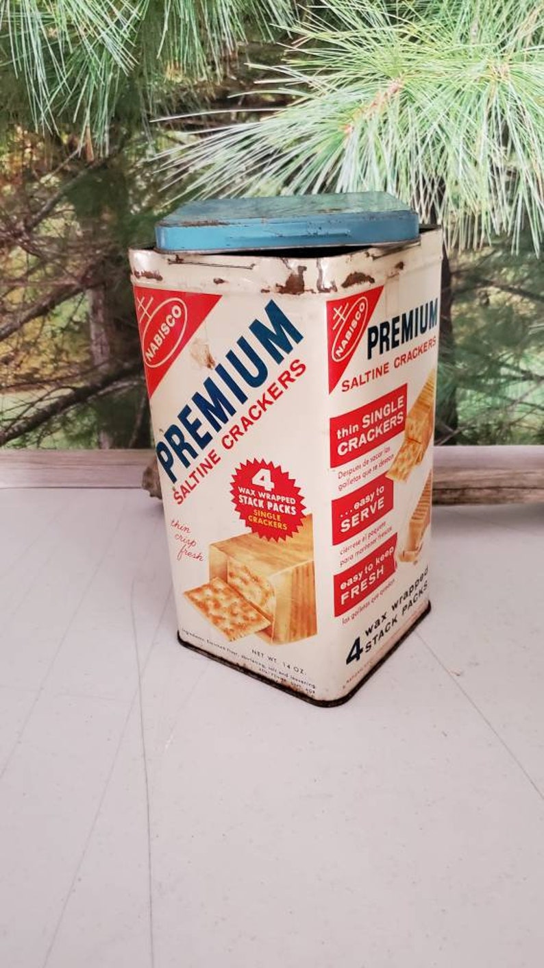 Vintage 1960s Nabisco Cracker Tin: Bilingual Red, White & Blue Kitchen ...