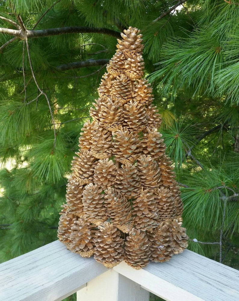 Gold Painted Pinecone Half Tree Tabletop Wall Decor Natural Christmas ...